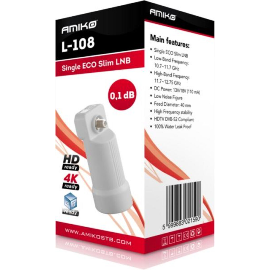 LNB AMIKO L-108 Single Eco Slim 0.1dB - Τηλετεχνική